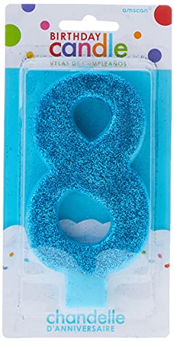 Amscan #8 Large Glitter Birthday Candle | Caribbean Blue | Party Supply | 1 piece