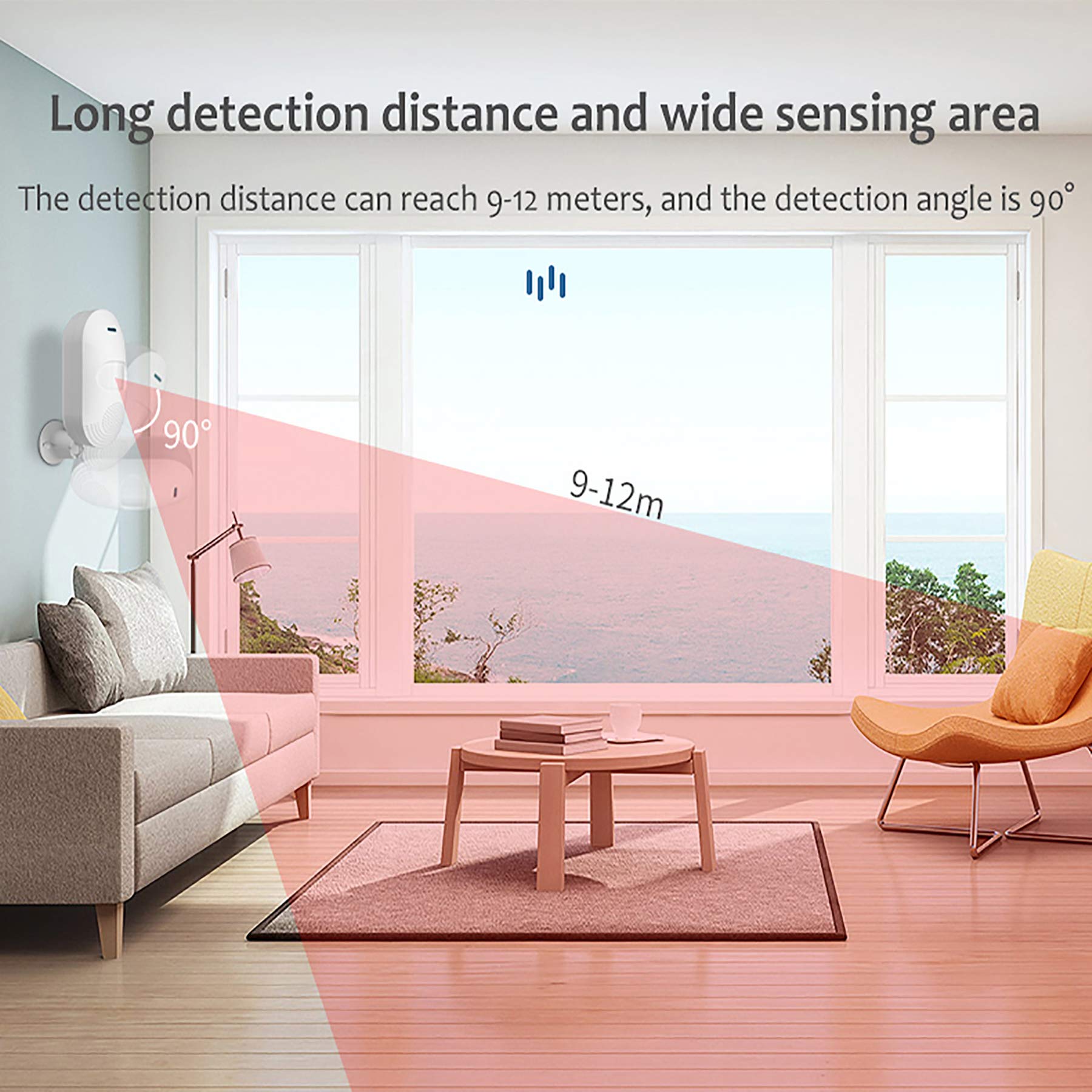 Wireless PIR Motion Sensor Alarm: WiFi Motion Detector Alarm with 100dB Siren, TUYA APP Control, Sound & Light Alarm, Infrared Alarm Detector with USB Charge, Compatible with Alexa