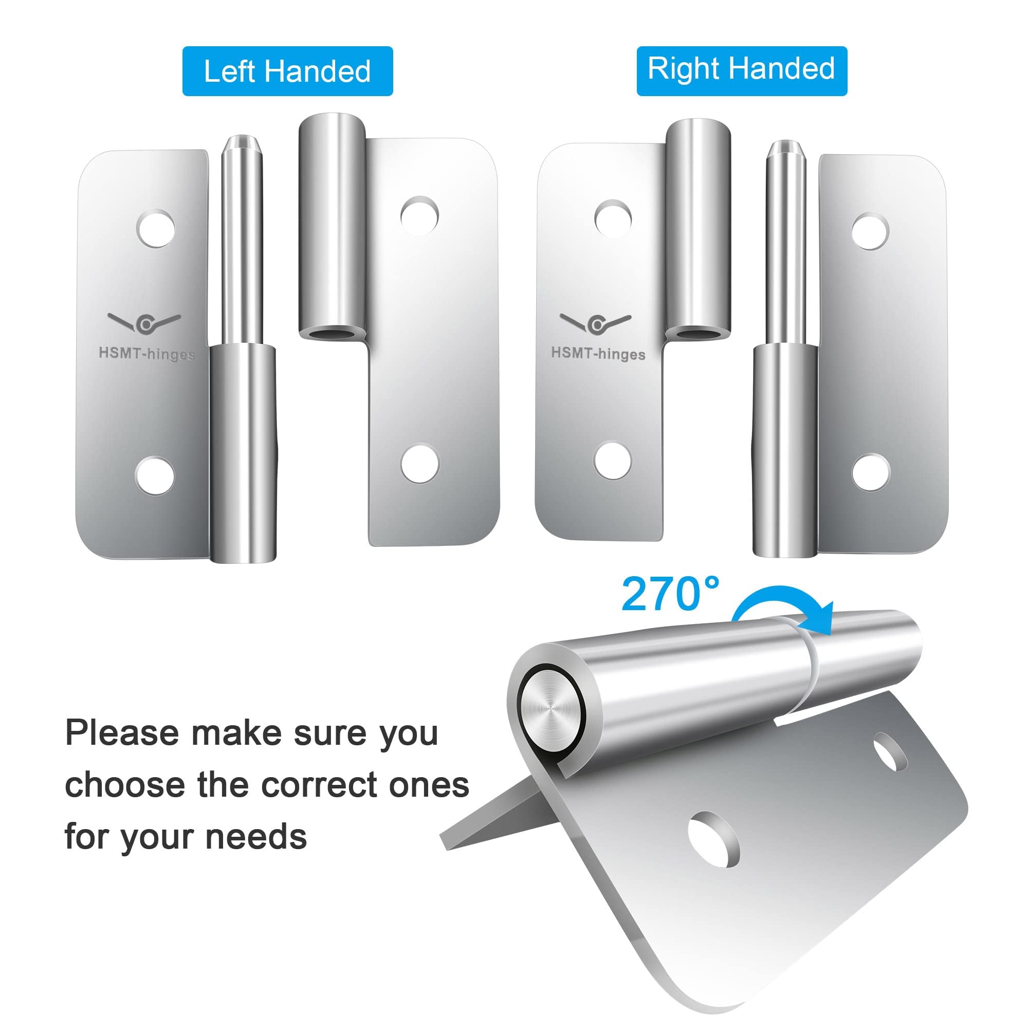 2.5 Inch Lift Off Hinges, 304 Stainless Steel Small Slip Joint Flag Hinges, Removable Hinges for Wooden Metal Doors, Cabinet Doors, Metal Boxes and More (Left Handed, 4 PCS)