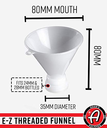 Adam's EZ-Fill Threaded Funnel - Twist On Empty Spray Bottle Refill Funnel | For Home, Car Detailing. Cleaning Supplies, Kitchen, Bath, Essential Oils, Powders | Universal Fit For Various Size Bottles