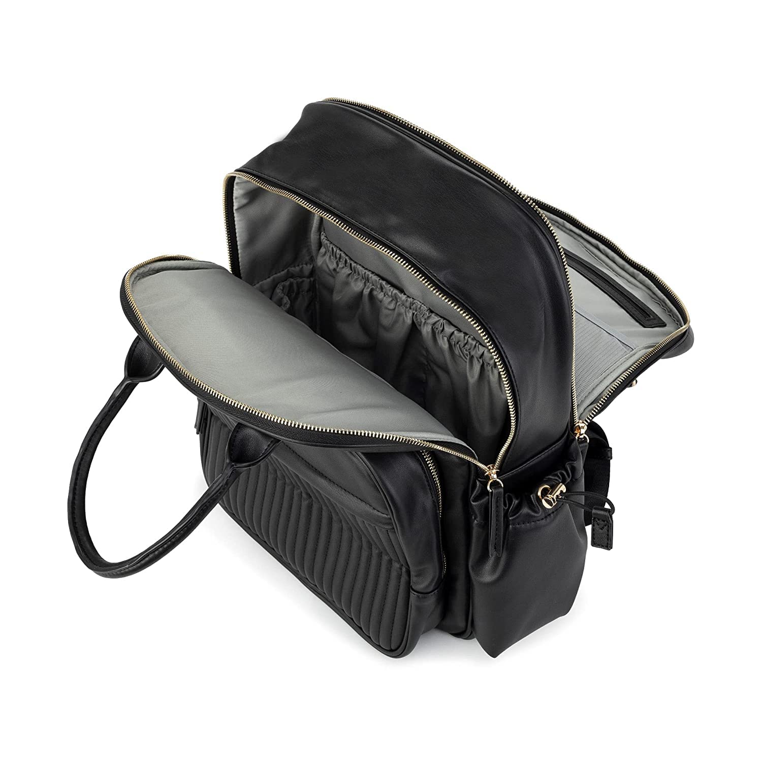 JuJuBe | Million Pockets Vegan Leather Diaper Bag Backpack - Large Travel Backpack for Women | Black Catwalk