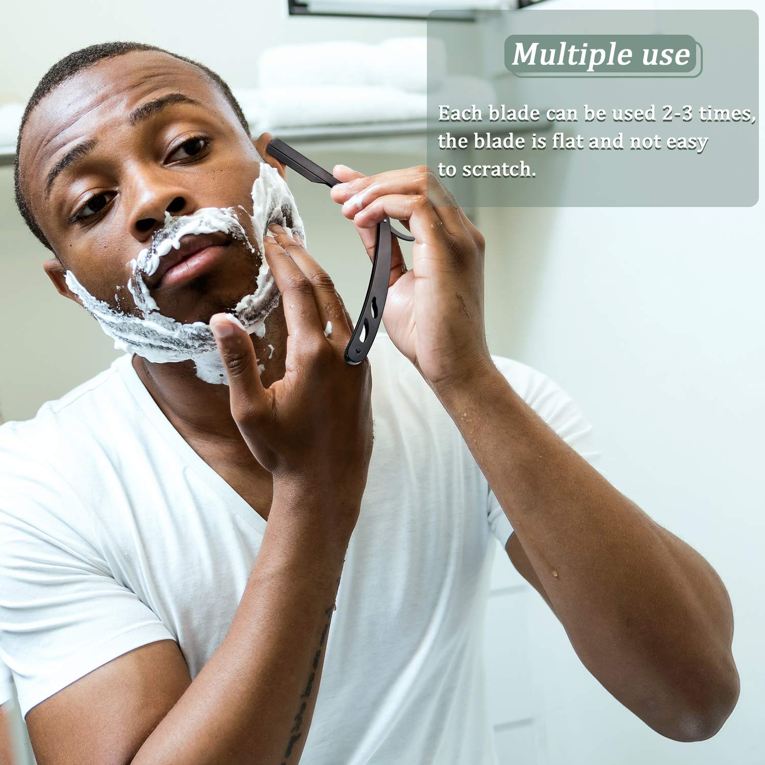 2 Pack Barber Straight Razors Straight Edge Shaving Razors Men Manual Shaver with 100 Pieces Double Edge Blades for Salon Barber, Black and Silvery