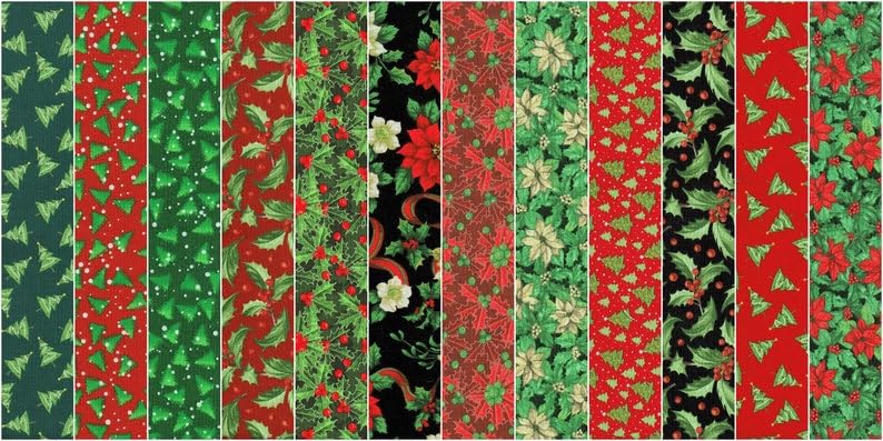 2.5" Christmas Jelly Roll Strips, Quilt Cotton Fabric Strips for Quilting and Sewing DIY Crafts - 12 Strips
