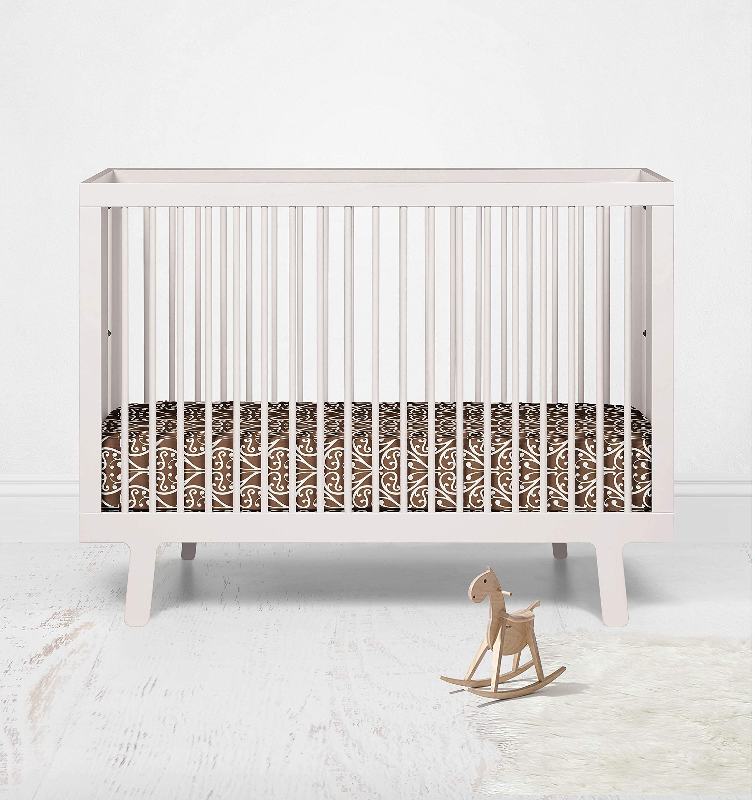 Bacati - Damask Brown/White Crib Fitted Sheet