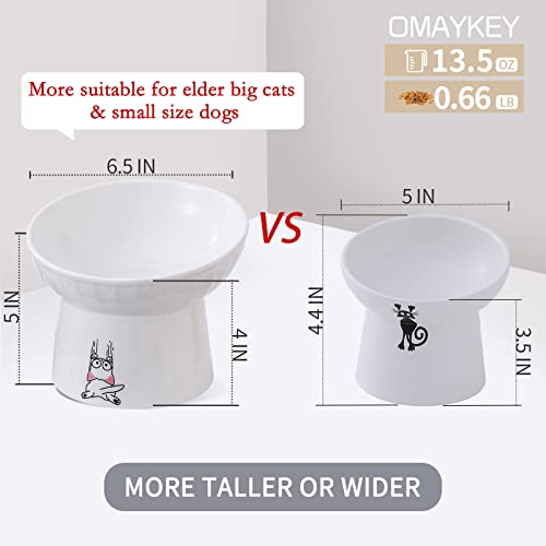 6.5 Inch Extra Wide Ceramic Raised Cat Bowl Set, Tilted Elevated Cat Bowls for Food and Water, Anti Whisker Fatigue, Stress Free, Anti Vomiting, Protect Spine, Lead & Cadmium Free, White & Grey