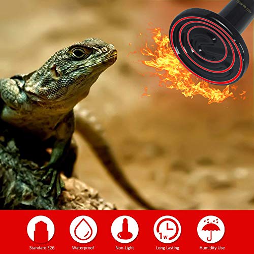 FIVEAGE Ceramic Heat Emitter 150W Reptile Heat Lamp Bulb,No Light Emitted No Harm Heater Chicken Heat lamp Infrared Lamp for Lizard Snake Coop Tortoise Aquarium Pet Brooder,2P- Black