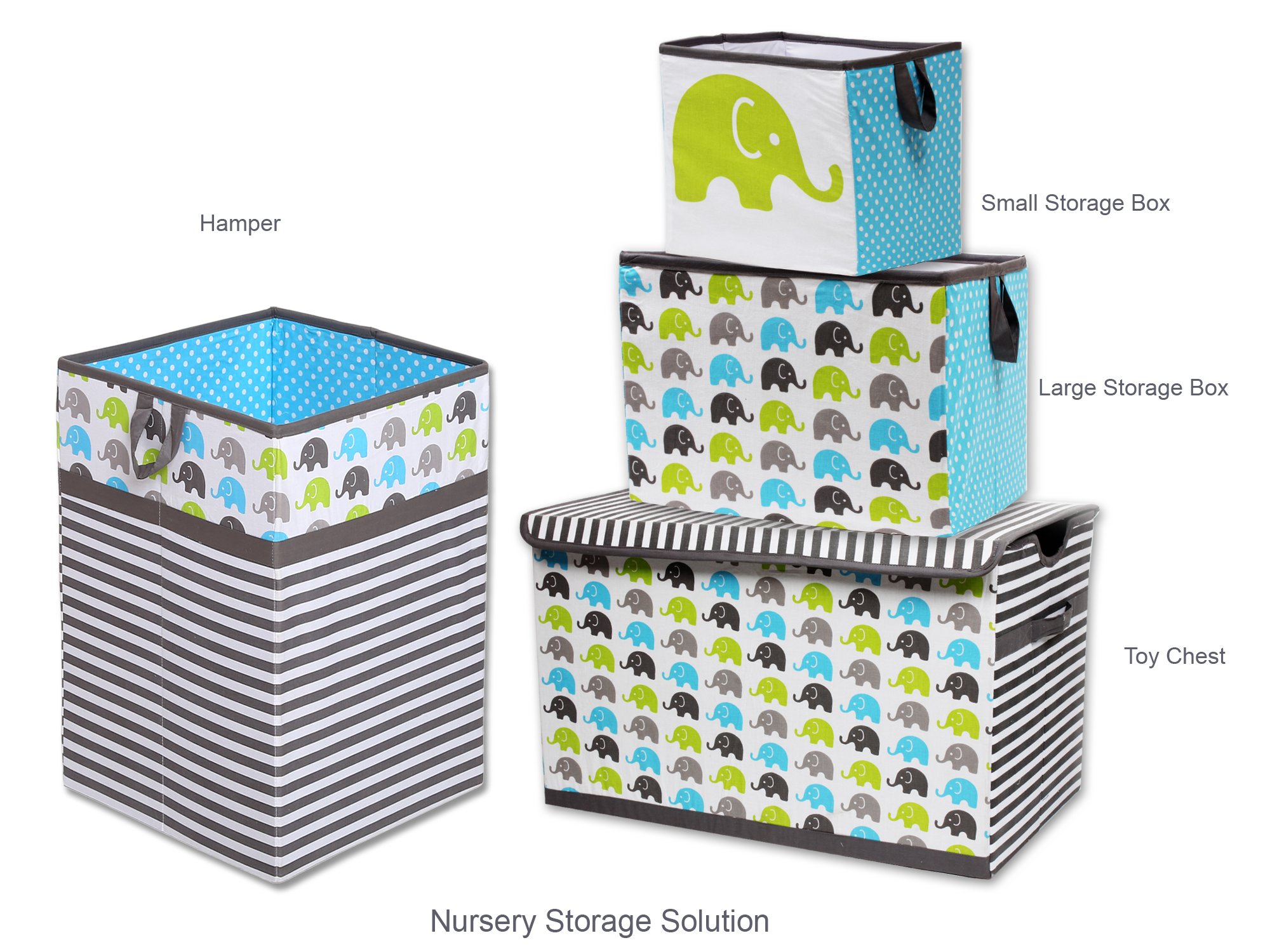 Bacati - Toy Chest Playful Elephants Aqua/Lime/Grey