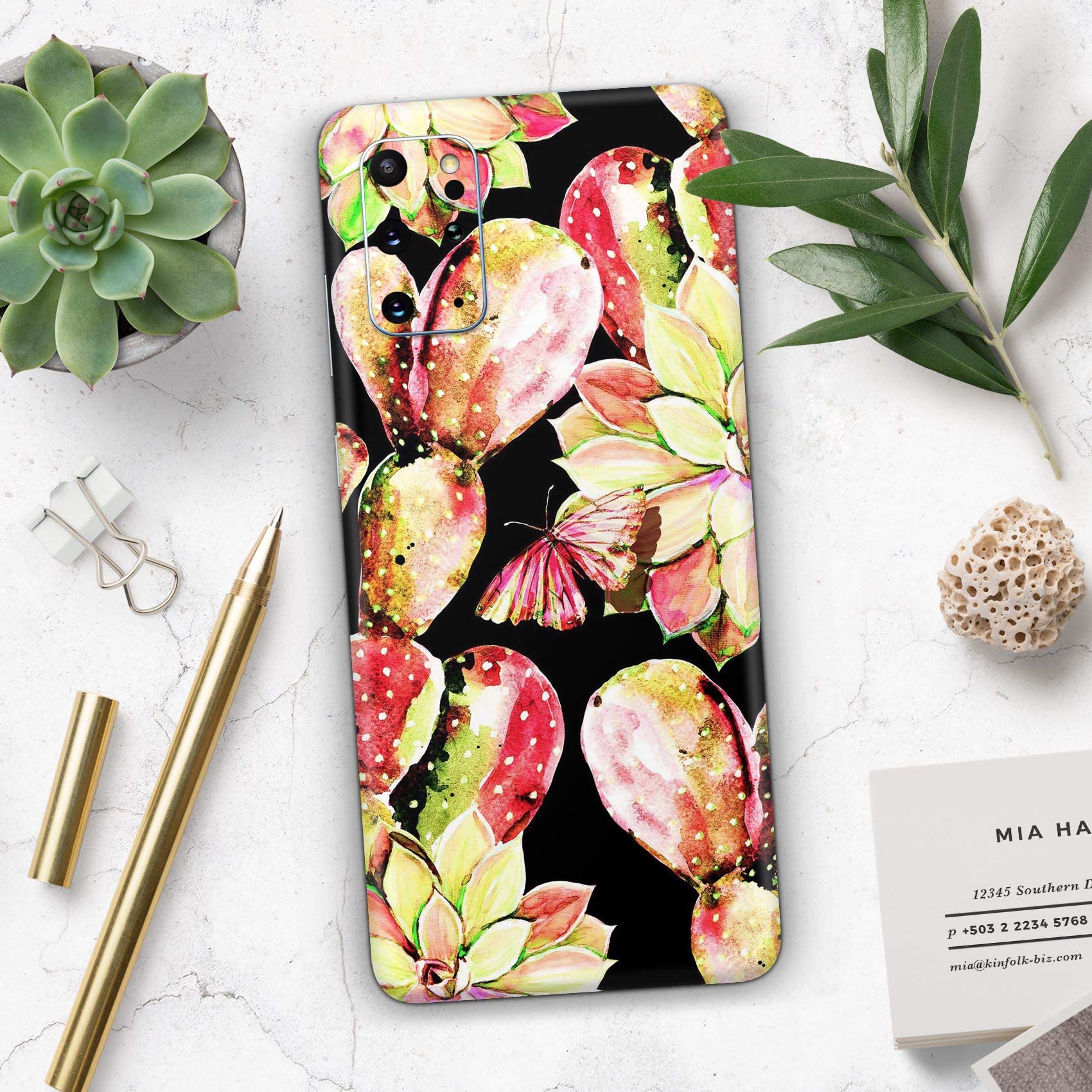 DesignSkinz Watercolor Cactus Succulent Bloom V5 Protective Vinyl Decal Wrap Skin Cover Compatible with The Samsung Galaxy S20 (Screen Trim & Back Glass Skin)