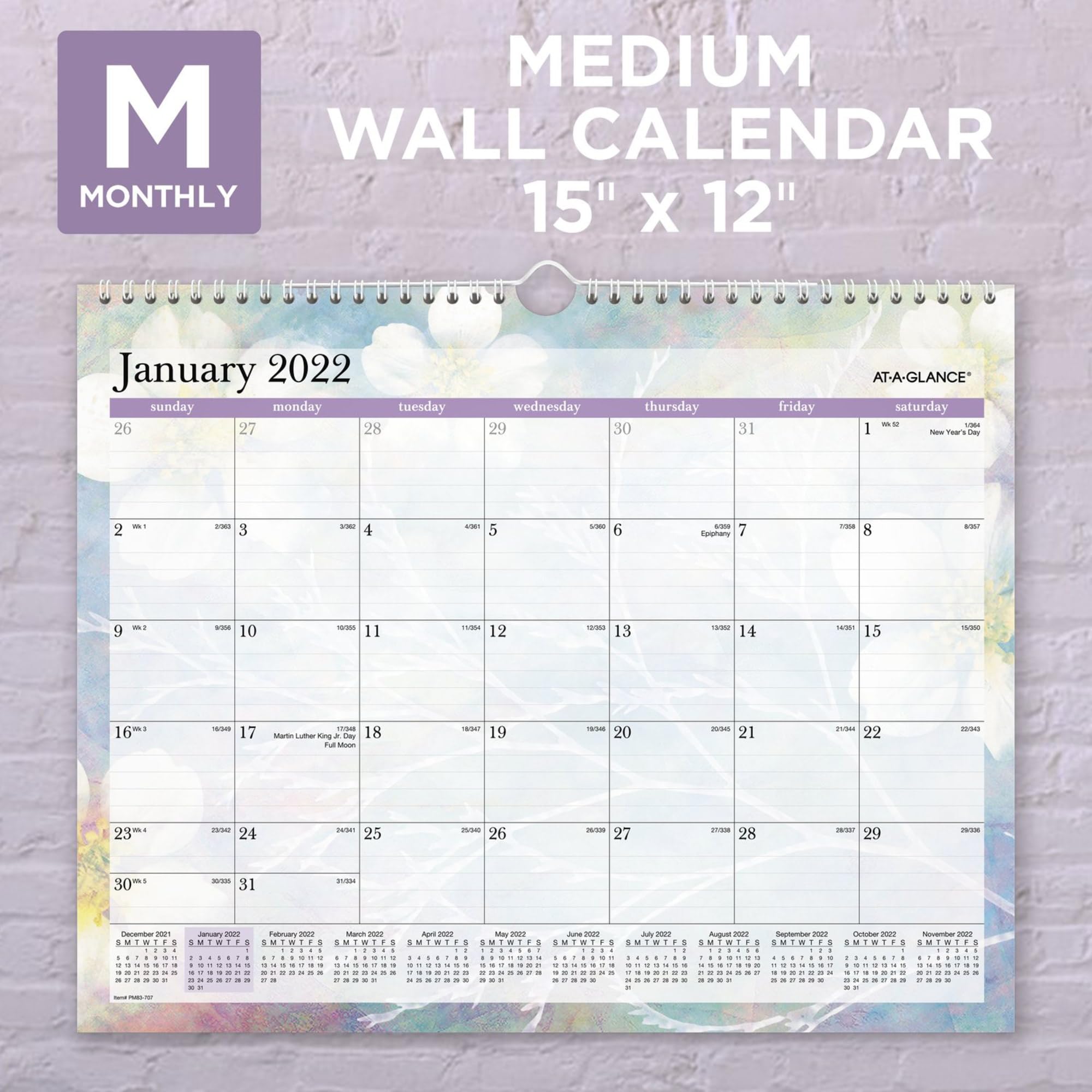 2022 Wall Calendar by AT-A-GLANCE, 14 7/8 in. X 11 7/8, Medium, Monthly, Dreams (PM83-707)