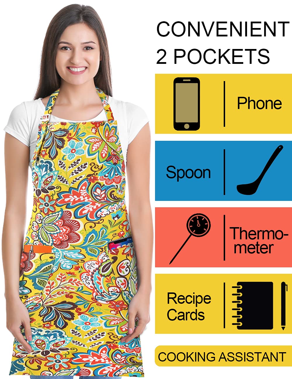 2 Pack Bib Aprons for Women Soft Cotton Linen Kitchen Cooking Chef Apron with Pockets Adjustable Machine Washable Neiicty 03