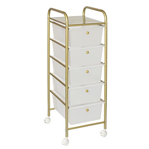 5-Drawer Rolling Storage Cart with Plastic Drawers, Gold