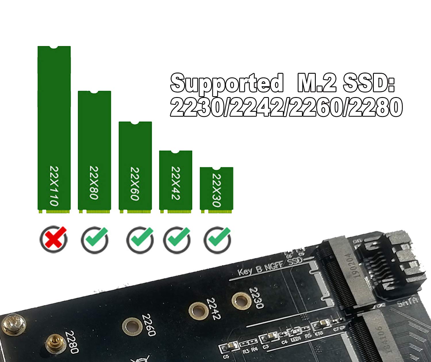 Valuegist PCIe Adapter for One M.2 NVMe Mkey and One SATA Bkey SSD, PCI-e 4.0 X4 Card Supports NGFF M2 M-Key or B-Key (M+B) SSD of Length 2280,2260,2242,2230, PCIe NVMe Adapter with SATA 3.0 Cable
