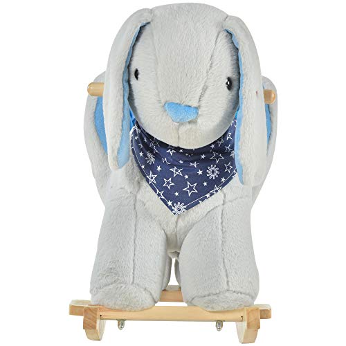 Qaba Kids Ride-On Rocking Horse Toy Bunny Rocker with Fun Play Music & Soft Plush Fabric for Children 18-36 Months