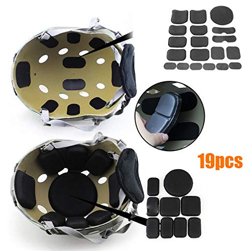 19pcs Helmet Padding Set, Universal Airsoft Helmet Pad Replacement Foam Padding Kit EVA Motorcycle Helmet Protective Cushion Pad Tactical Accessories Mat for Bicycle Bike CS ACH FMA USMC PASGT, Black