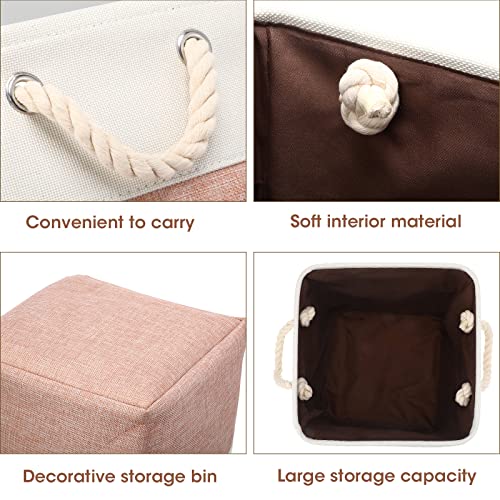 9 Pieces Cube Storage Bins 11 x 11 x 11 Inch Fabric Storage Cubes Basket Cube Storage Organizer Bins Baskets for Cube Storage Collapsible Storage Bins White and Pink for Closet Shelves, Clothes Toys