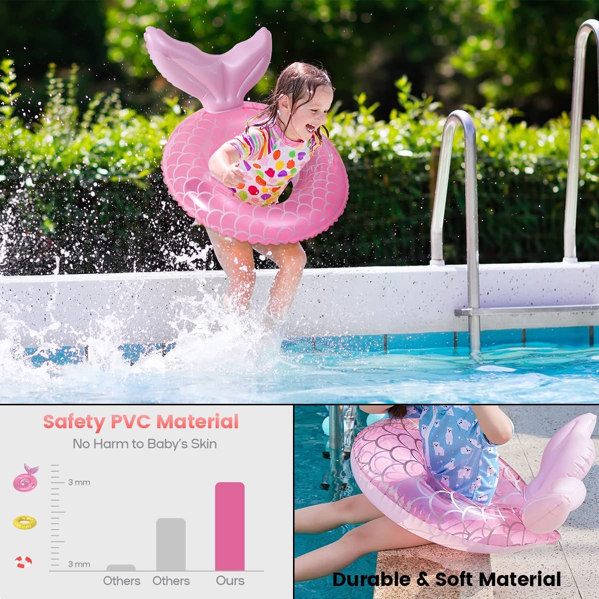 Baby Swimming Float,Inflatable Baby Swim Ring with Seat for Infant/Toddler 6-48 Months,Children Waist Float Ring(Pink)