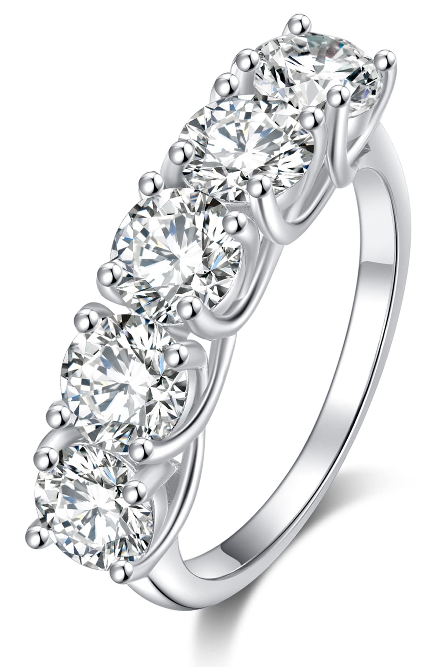 2.5ct Moissanite Engagement Wedding Ring for Women, 5 Stones 925 Sterling Silver D Color VVS Diamond Promise Ring with Certificate of Authenticity (6.5)