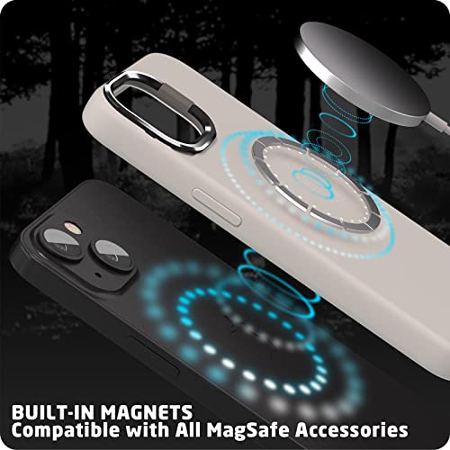 ABITKU MagSafe Compatible with iPhone 14 - Smart NFC, Soft-Touch Liquid Silicone, MagSafe Support, Invisible Built-in Camera Kickstand Cover (6.1 inch) ,Stone