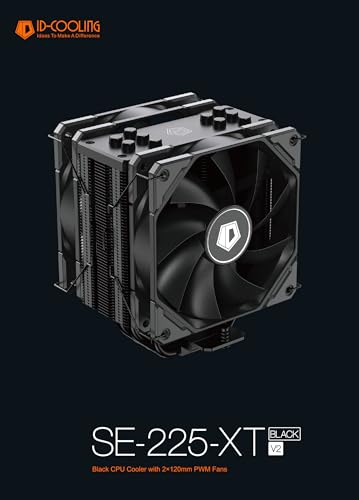 ID-COOLING SE-225-XT Black CPU Cooler 5 Heatpipes CPU Air Cooler 2x120mm Push-Pull PWM Fans CPU Fan for Intel/AMD, LGA 1700 Compatible