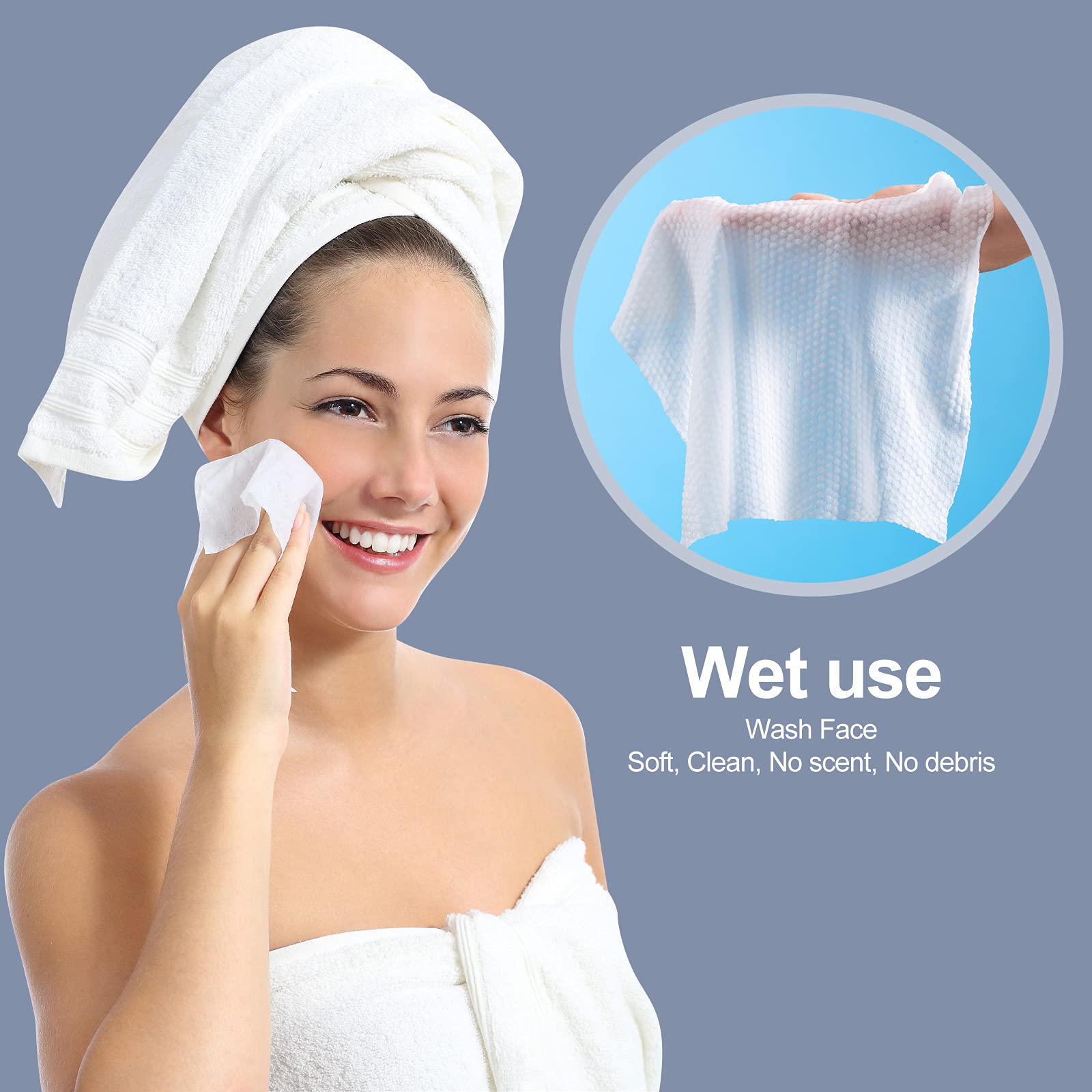 Disposable Face Towel Facial Tissue Soft Cotton Facial Cleansing Cloths Towelettes Dry for Cleaning Office Travel Makeup Remove