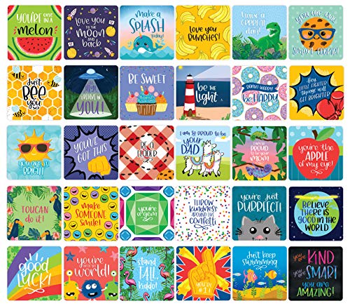 bloom daily planners Lunch Box Note Card Deck - Cute Sentimental Quote Cards for Kids - Set of Thirty 3" x 3" Cards - Assorted Designs