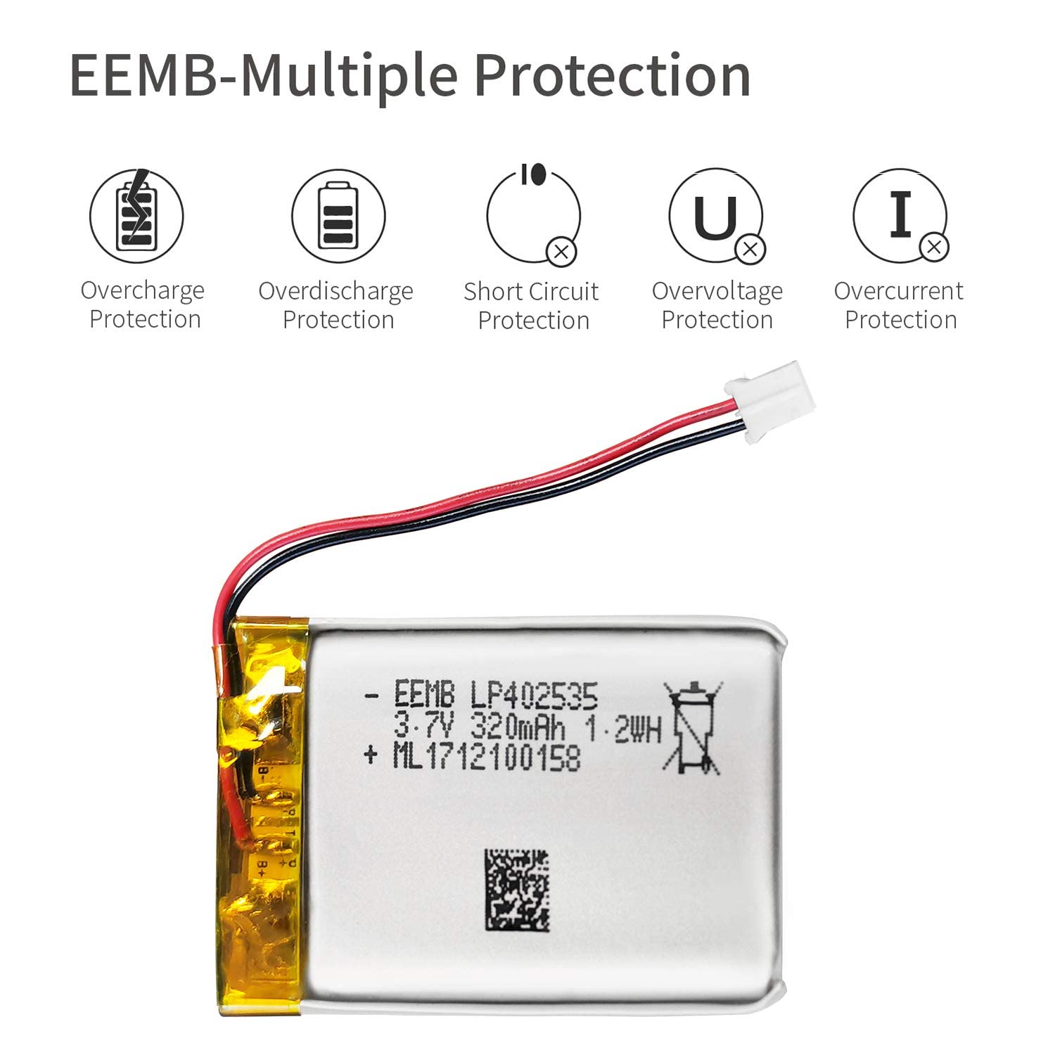 EEMB Lithium Polymer Battery 3.7V 320mAh 402535 Lipo Rechargeable Battery Pack with Wire Molex Connector for Speaker and Wireless Device- Confirm Device & Connector Polarity Before Purchase