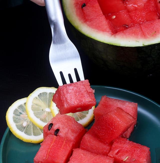 2-in-1 Stainless Steel Fruit Cutter, 2024 Upgrade Portable Watermelon Fork Slicer Cutter Melon Cube Cutter, Stainless Steel 2-in-1 Watermelon Fork Slicer, Dual Head Fruit Forks Slicer Knife (1 Pack)