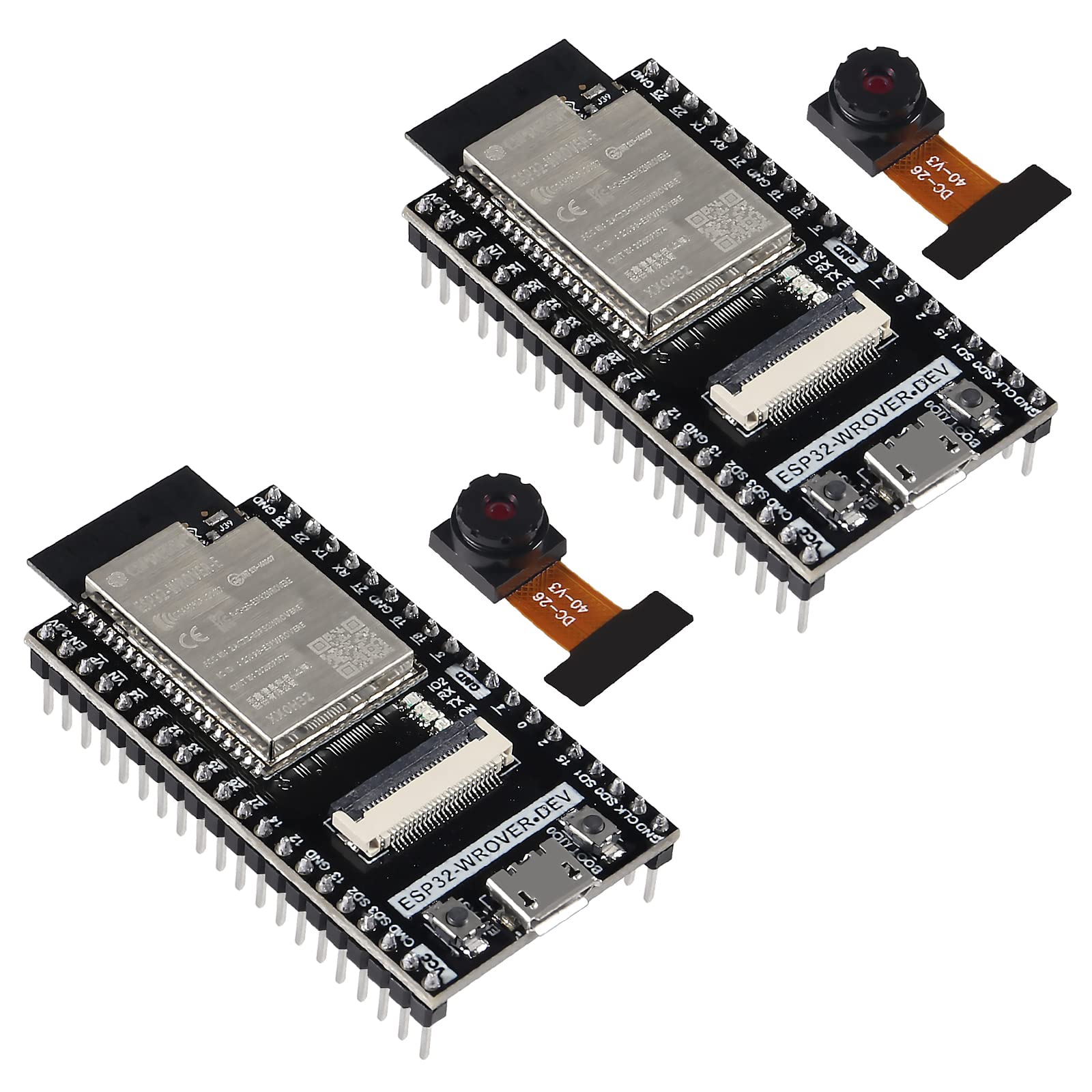 2pcs ESP32 ESP32-WROVER CAM Board with Camera Wi-Fi Bluetooth Module for Programming Languages, Detailed Tutorials, Example Projects, C Python Code and MicroPython