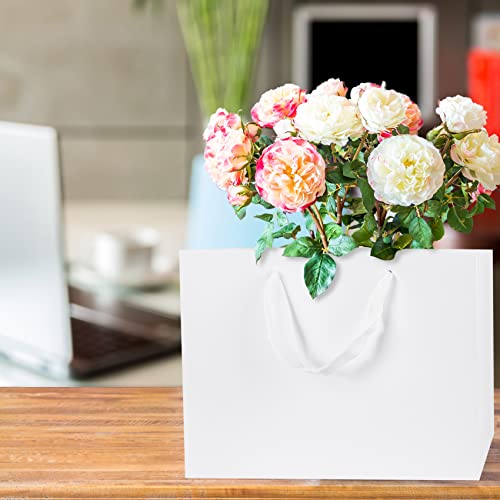 Aimyoo White Paper Bags with Handles 10 Pack, Large Gift Bags for Retail Merchandise Shopping Small Business Party, 13x10x5 inch