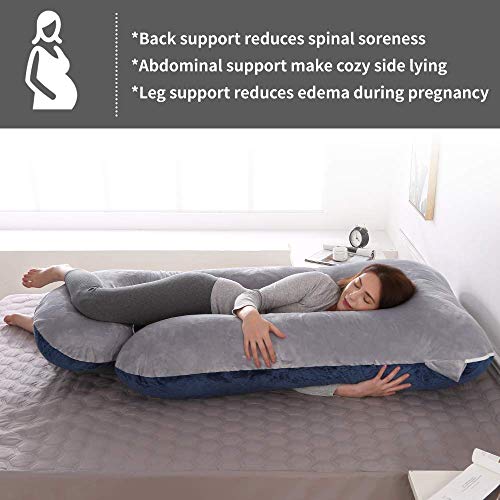Wndy's Dream Pregnancy Pillow J Shaped Full Body Pillow with Velvet Cover, 60 inches Maternity Pillow for Pregnant Women Back, Legs and Belly Support