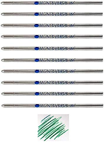 Monteverde D1 Ballpoint Refill to Fit Mini and Multi Functional Pens, Medium Point, Soft Roll, 10 Per Pack (Bulk Packed) (Green)
