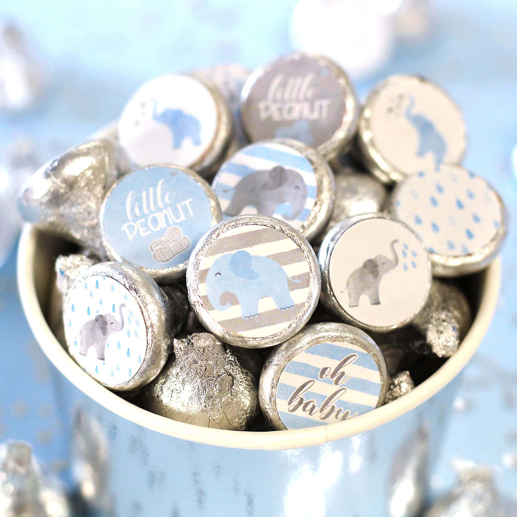 Blue Elephant Baby Shower Favor Stickers - 180 Labels