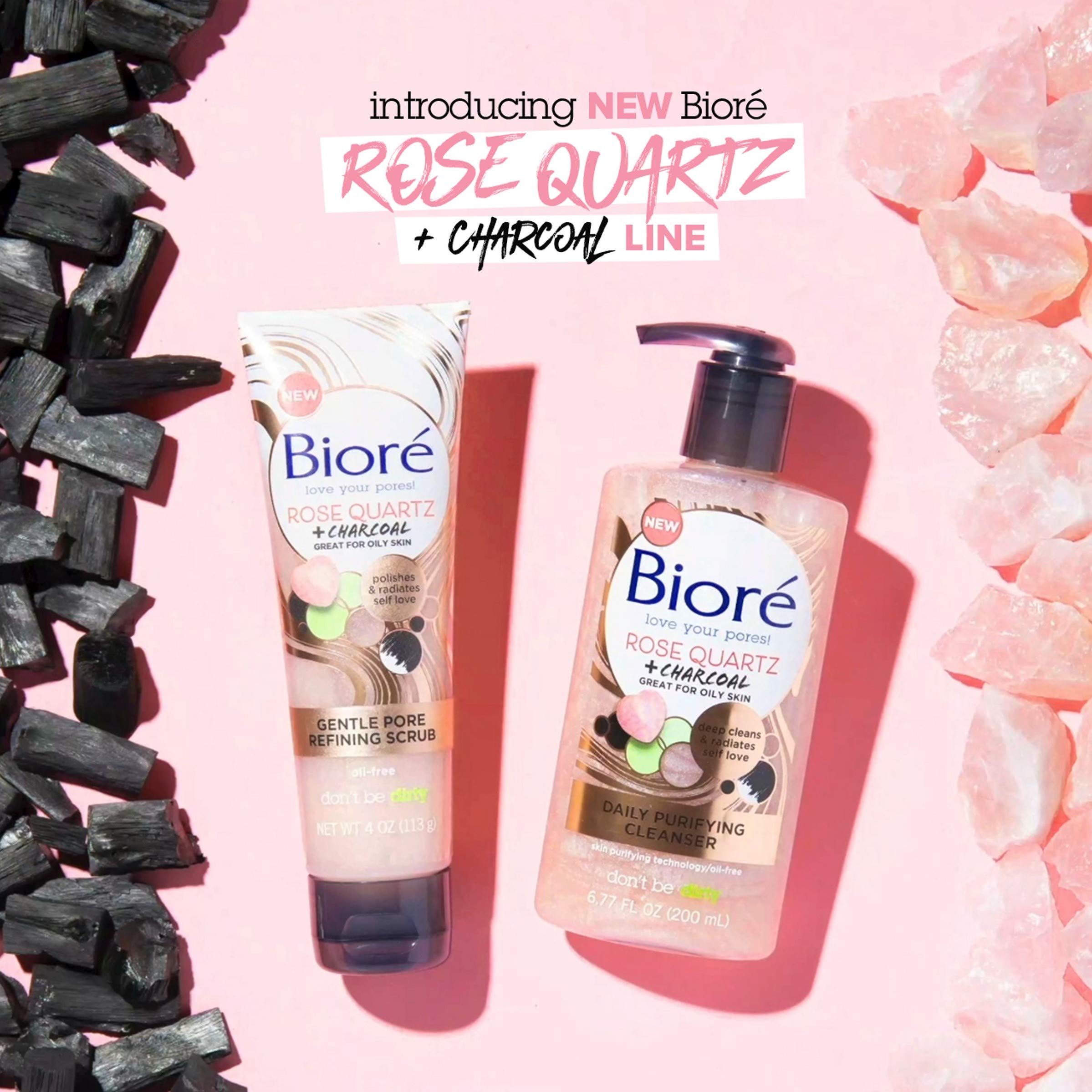 Bioré Rose Quartz + Charcoal Gentle Pore Refining Scrub, Pore Minimizing Facial Scrub, 4 Ounce, Oil Free, Dermatologist Tested, Non-Comedogenic, Cruelty Free, Vegan Friendly