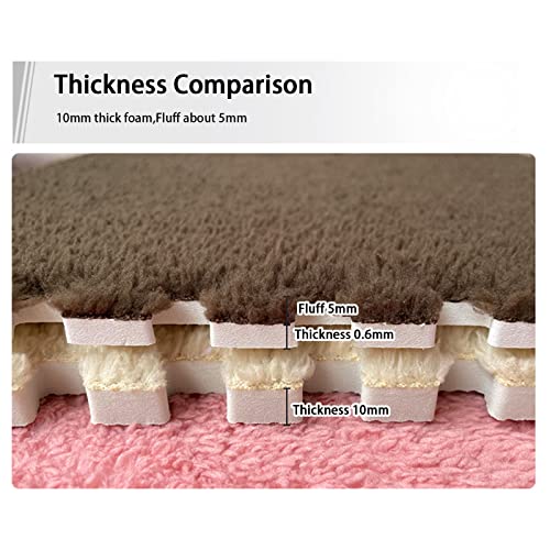 9/12/15/16 Pcs Interlocking Foam Carpet Tiles,Soft Fluffy Plush Area Rug Mat,Crawling Playmat Puzzle Mat,for Bedroom, 12X12inch, 0.4 Inch Thicken Foam,Grey+Rose red,16 PCS