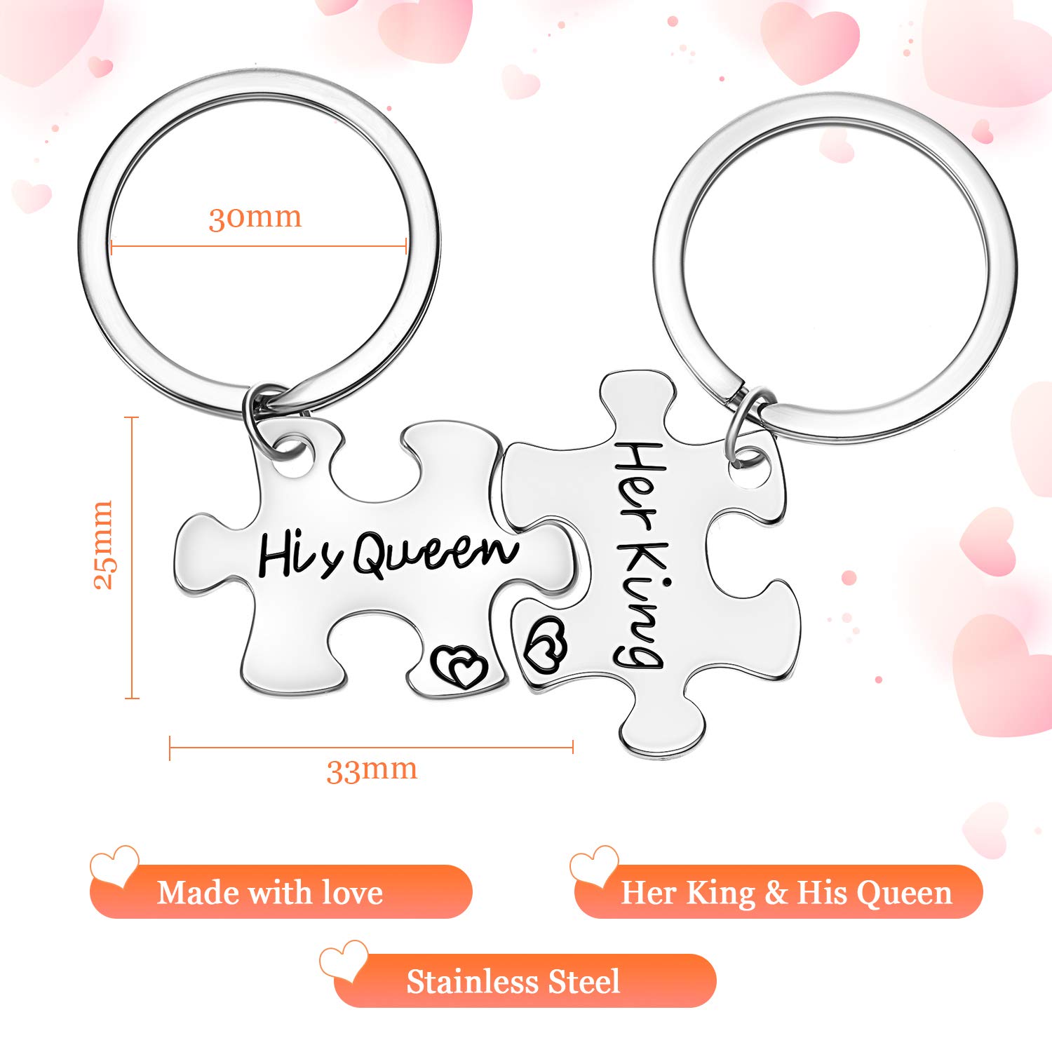 6 Piece Her King His Queen Necklace Bracelet Couple Necklace Bracelet Keychain Set for Valentines Jewelry Gift