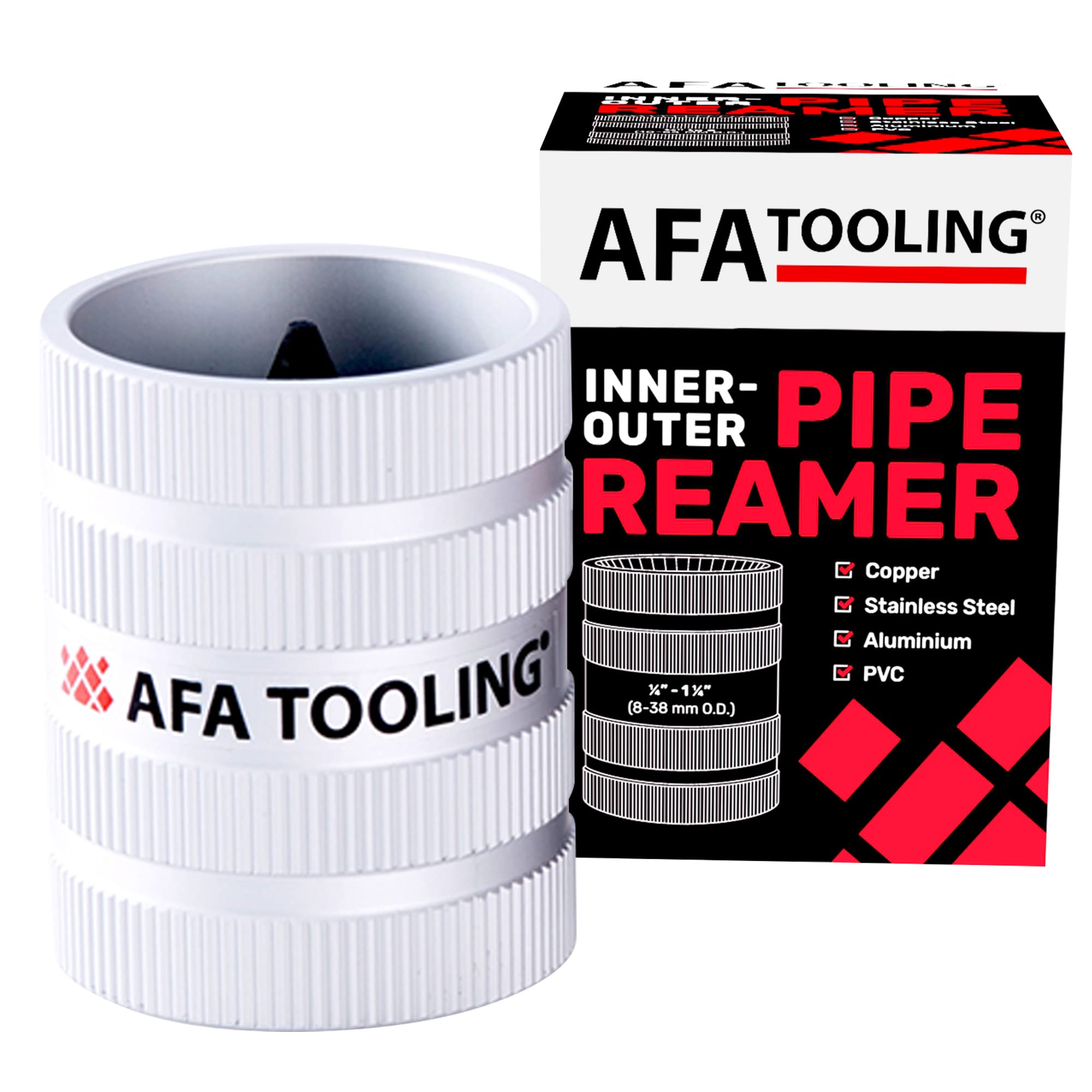 AFA Tooling - Inner/Outer Pipe Reamer for 1/4" to 1-1/4" Pipes, Deburring Tool with Inner & Outer Cones for Smoothing & Reaming Copper, Stainless Steel, PVC, Metal & Aluminium - Plumbing Tool