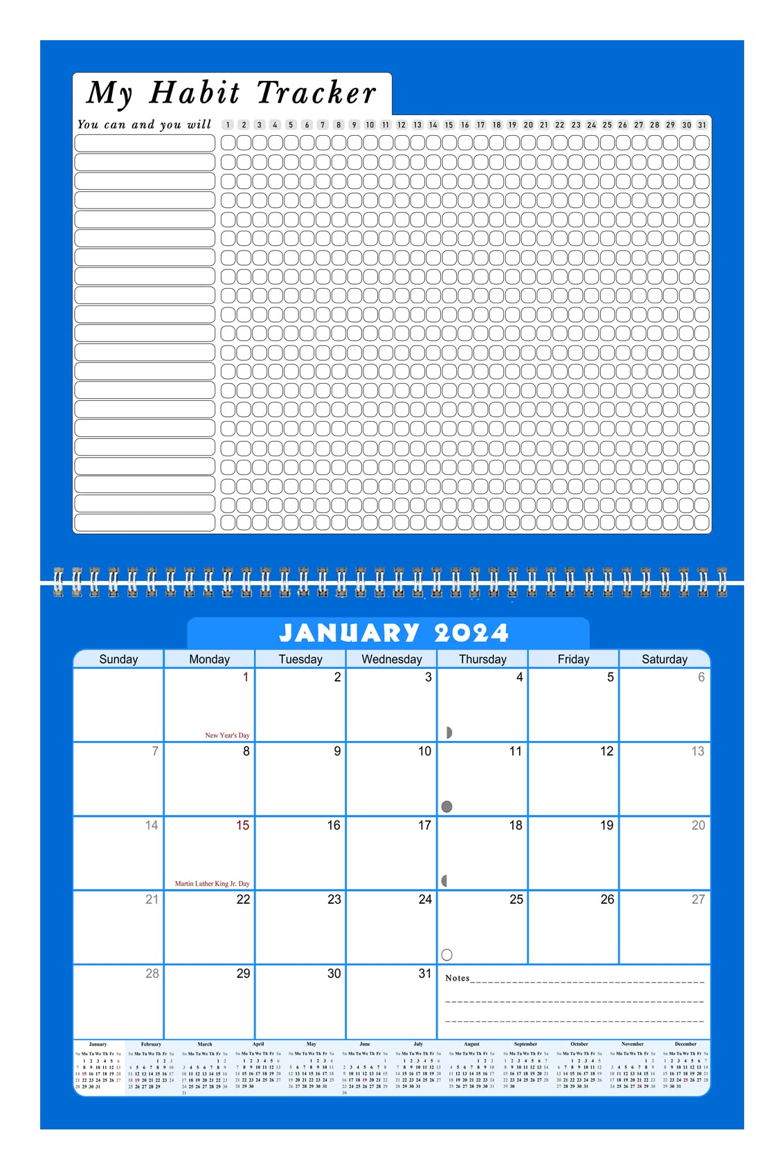 2024 Monthly Desktop/Wall Calendar/Planner - Habit Tracker - Daily, Weekly & Monthly Goal Motivational Habit Tracking Journal Inspirational - (Edition #06)