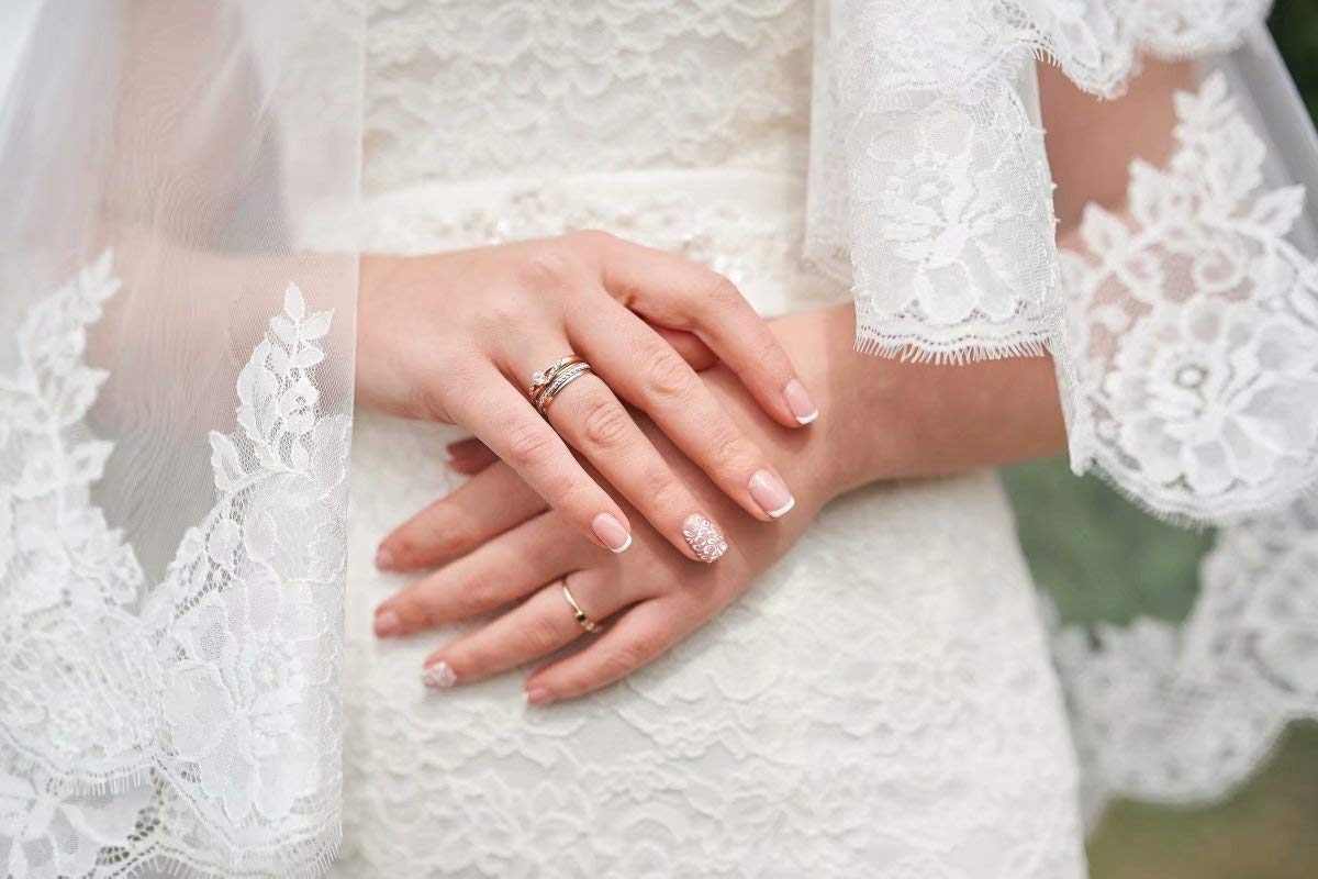 14K Solid Yellow Gold Ring for Women, Real Gold Dainty Wedding Engagement Eternity Bridal Ring Love Jewelry for Her, Size 10