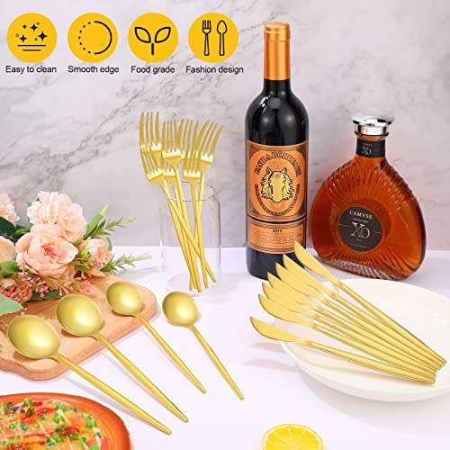 90 Pcs Gold Silverware Set, 18 Set Gold Flatware Cutlery for 5 Matte Golden Stainless Steel Utensils Set Includes Forks Knives and Spoons for Kitchen Home Restaurant (Gold Handle)