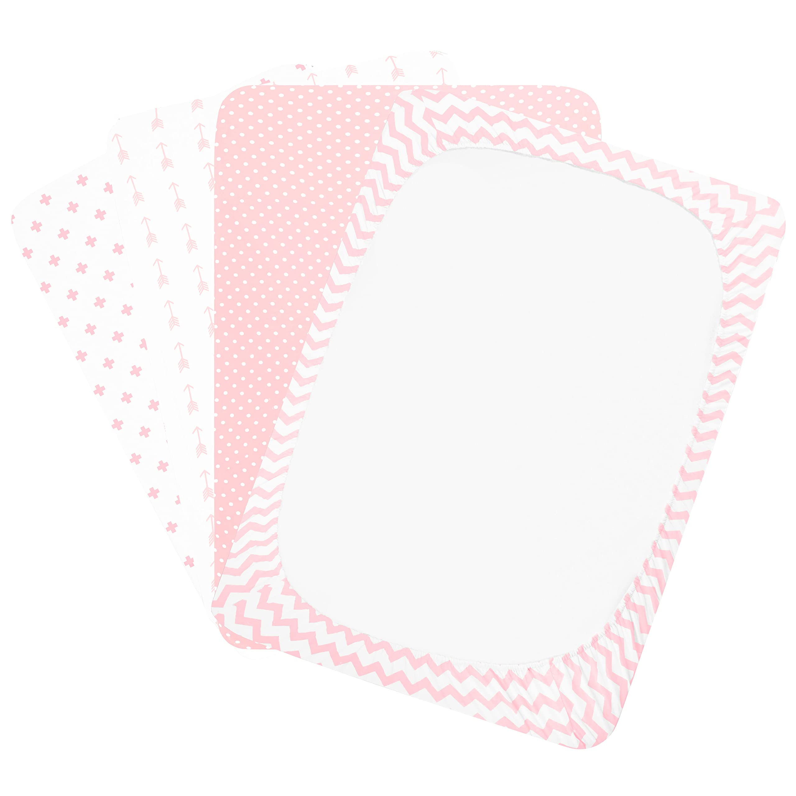 Baebae Pack n Play Playard Sheet Set for GIRLS | Portable Mini Crib Fitted Sheets | PINK & WHITE | 100% Jersey Knit Cotton | 150 GSM | 3 Pack