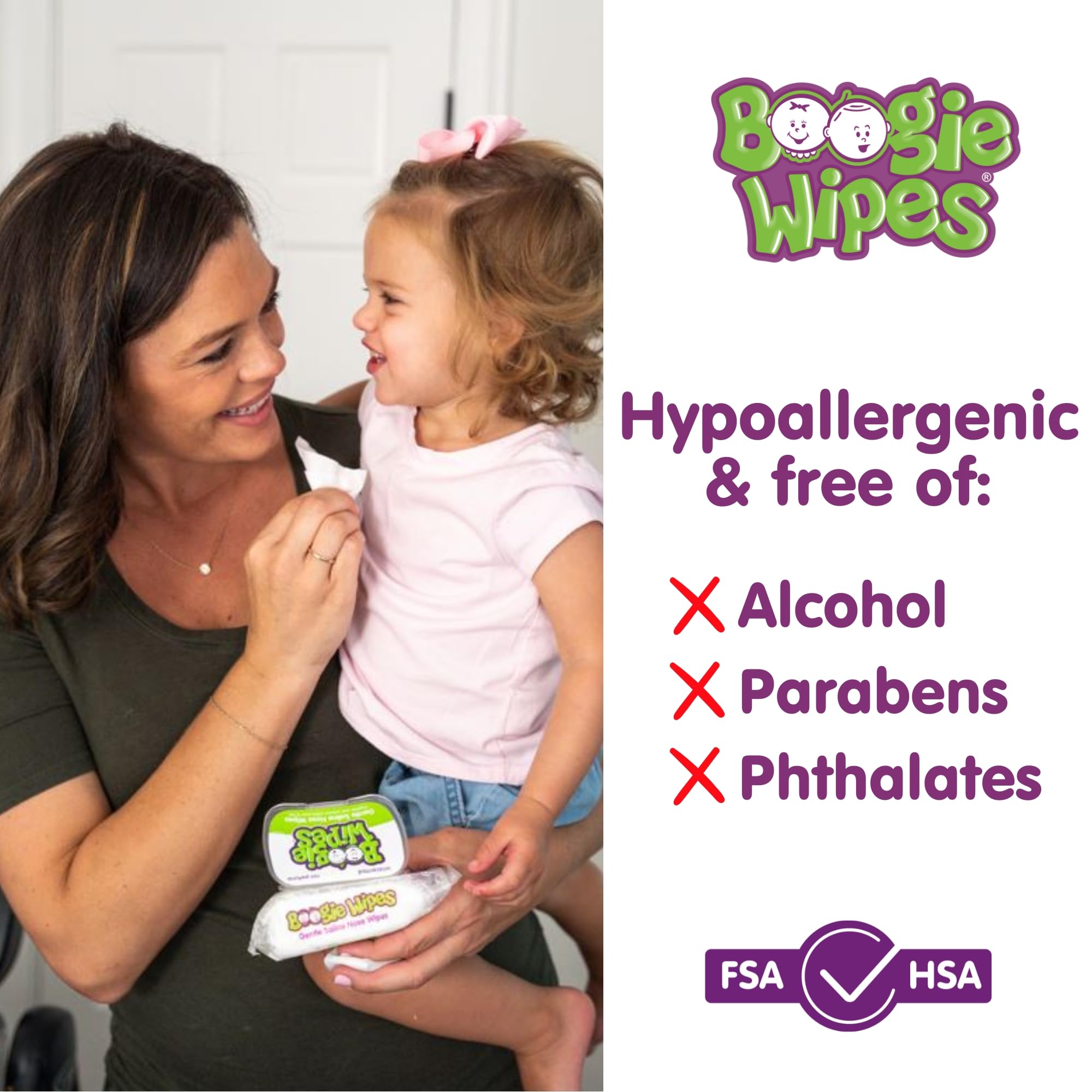 Baby Wipes by Boogie, Saline Wet Wipes for Nose, Face, Hand & Body, FSA/HSA Eligible, Made with Vitamin E, Aloe, Chamomile and Natural Saline, Unscented 30 Count Pack of 3