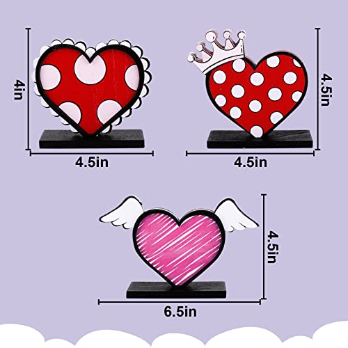 3Pcs Valentines Day Decor Heart Table Decorations Sign, Valentines Day Double-sided Heart Wooden Tiered Tray Decor, Classic Valentines Day Decorations for the Home Table Decor Valentines Day Gifts