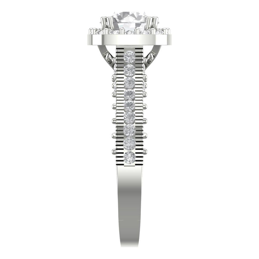 2.7 Ct Round Cut Clear Simulated Diamond 14K White Gold Halo Solitaire with Accents Engagement Anniversary Ring Size 7.5