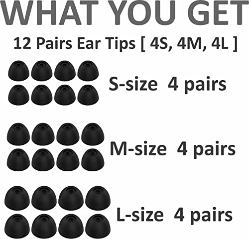 A-Focus 12 Pairs Ear Tips for Galaxy Buds 2 and Galaxy Buds Plus, S M L 3 Size Replacement Silicone Eartips Earbuds Cover Skin Compatible with Samsung Galaxy Buds 2 SM-R177, Black