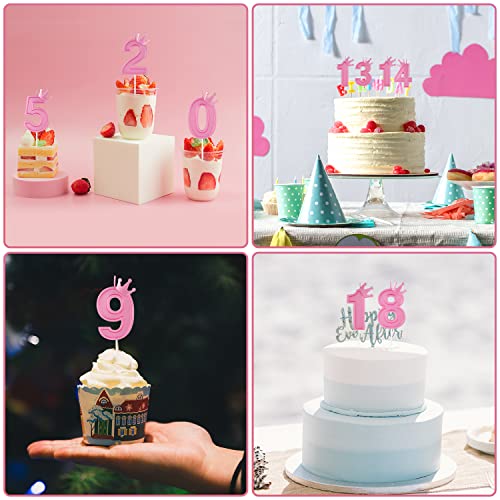 3inch Birthday Number Candle, 3D Candle Cake Topper with Crown Cake Numeral Candles Number Candles for Birthday Anniversary Parties (Pink; 4)