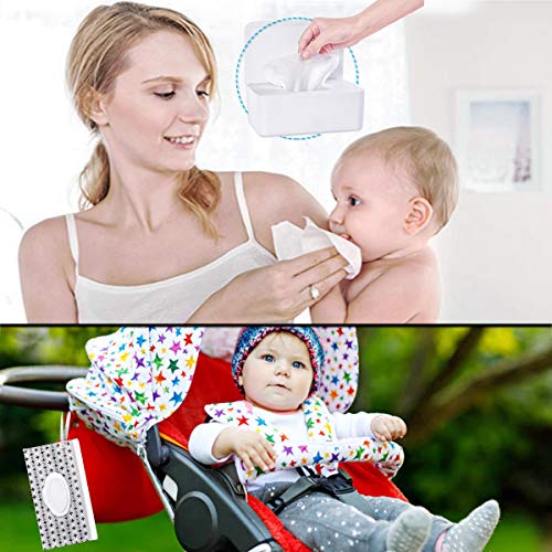 DOERDO 3 PCS Wipe Dispenser and Wet Wipe Pouch Bags Baby Wipe Holder with Lid Wipes Box Tissue Case Box Keeps Baby Wipe Fresh and Safe(White&2 Bags)