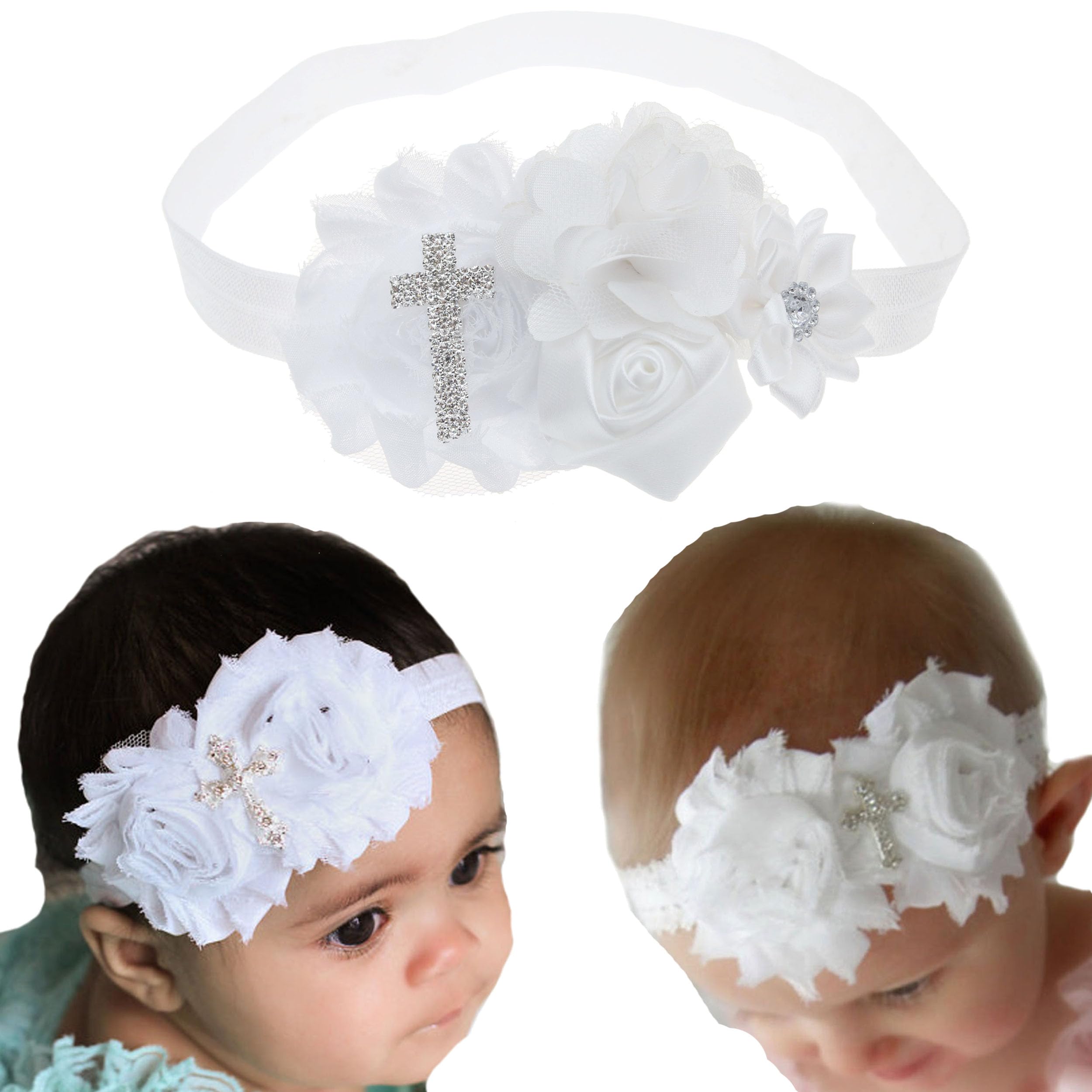 Bloomposh 3pcs Baby Girl Headbands Hairbands Hair Bows Hair Accessories for Newborn Infant Toddlers Kids (White)