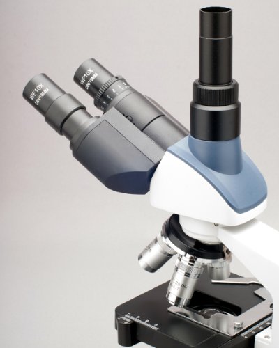 AmScope T120B-9M Digital Professional Siedentopf Trinocular Compound Microscope, 40X-2000X Magnification, WF10x and WF20x Eyepieces, Brightfield, LED Illumination, Abbe Condenser with Iris Diaphragm, Double-Layer Mechanical Stage, 100-240VAC, Includes 9MP