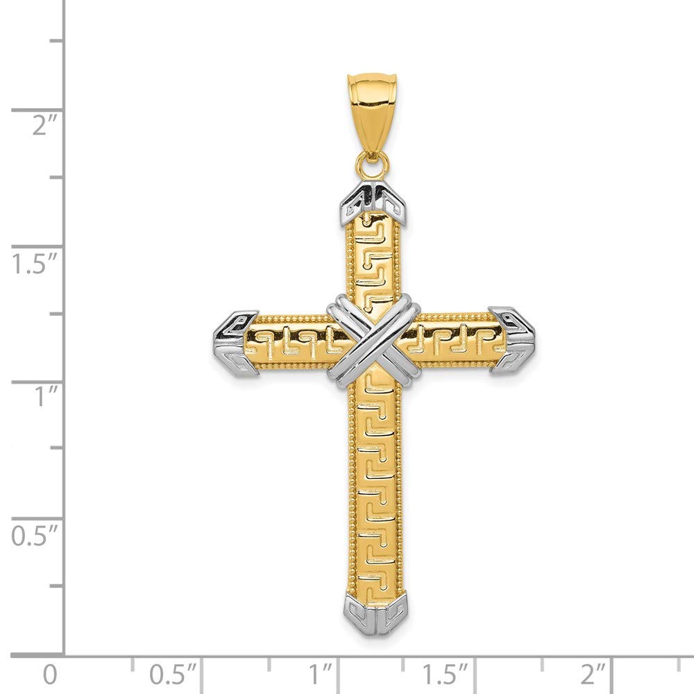 14K Two Tone Gold Greek Key Cross Pendant