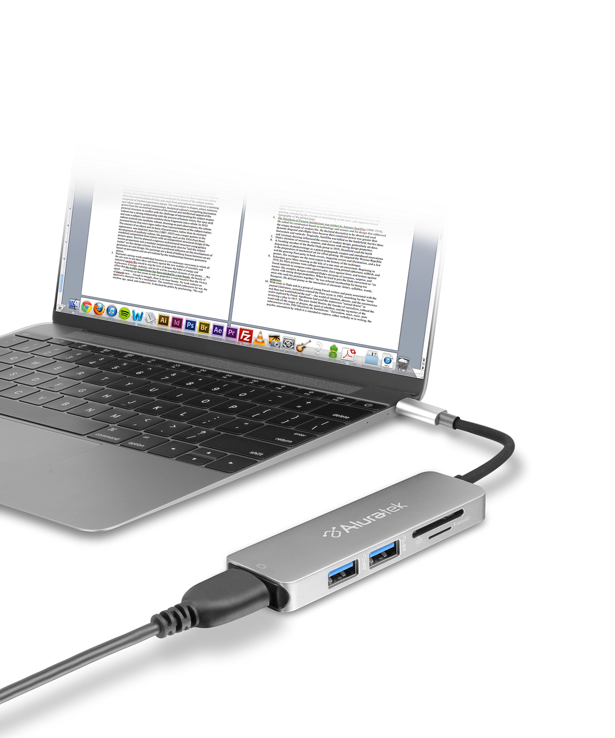 Aluratek USB Type-C Hub & Micro/SD Card Reader AUMC0302F – 4-in-1 Multiport Adapter with 4K HDMI, 3 USB 3.0 Ports, Powered USB, Dongle - High-Speed Data Transfer & Charging for MacBook/Dell/HP/Surface